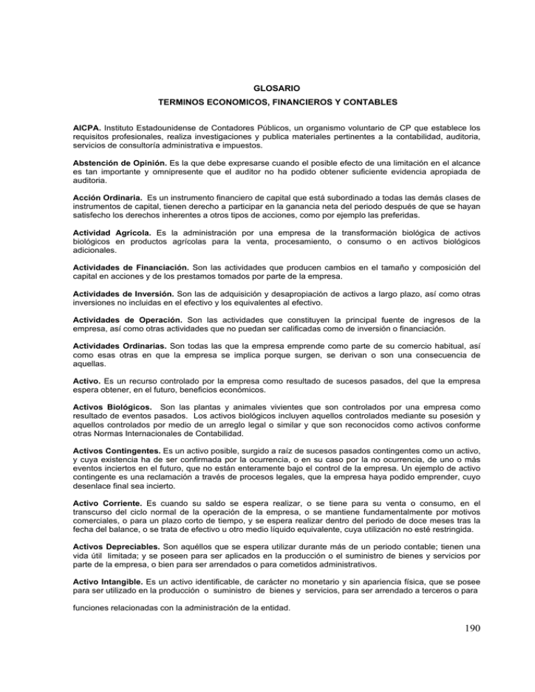 glosario terminos economicos, financieros y contables