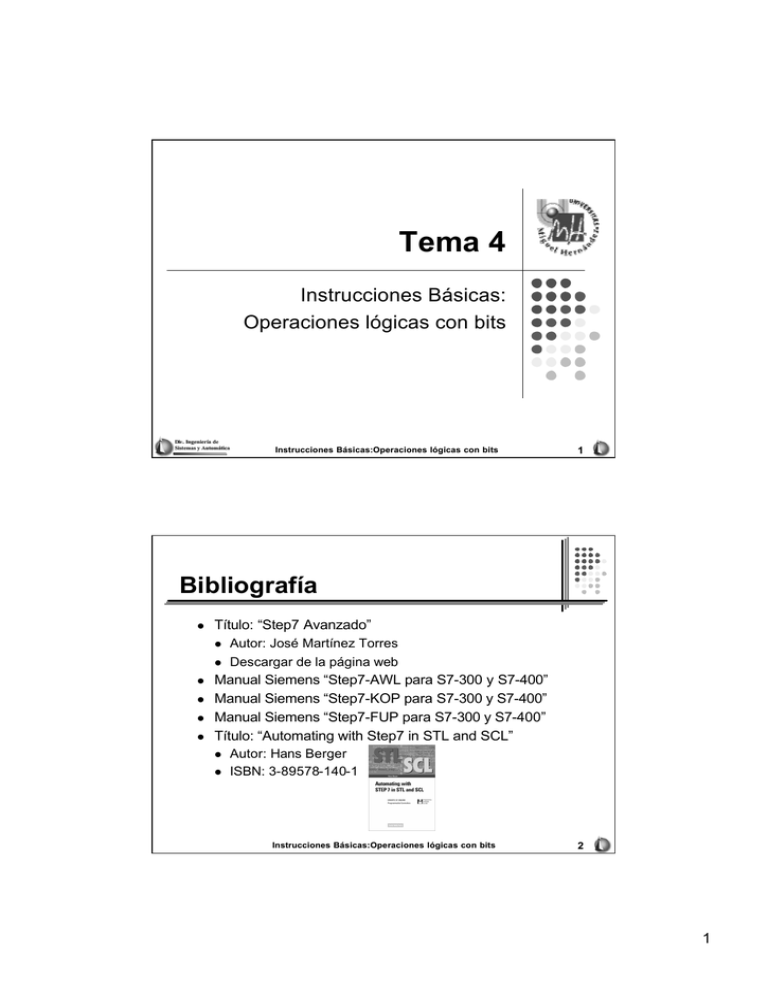 Operaciones lógicas con bits - ingeniería de sistemas y automática