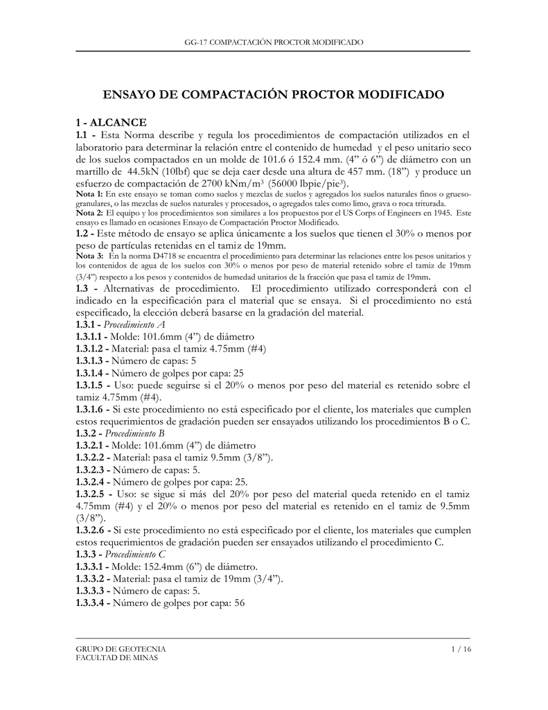 ENSAYO DE COMPACTACIÓN PROCTOR MODIFICADO
