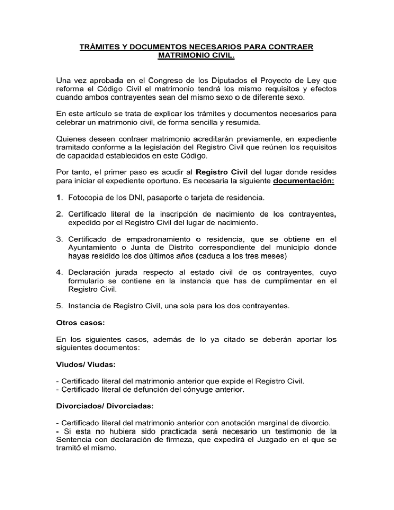 TRÁMITES Y DOCUMENTOS NECESARIOS