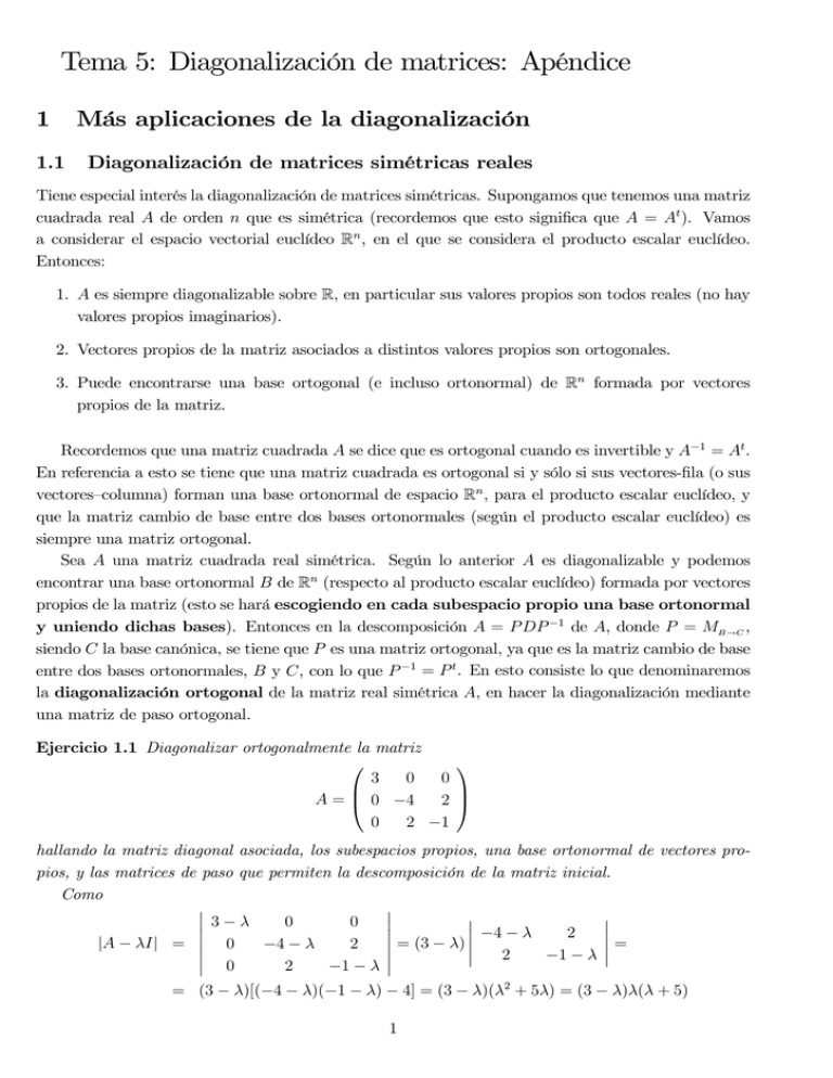Tema 5: Diagonalización de matrices: Apéndice