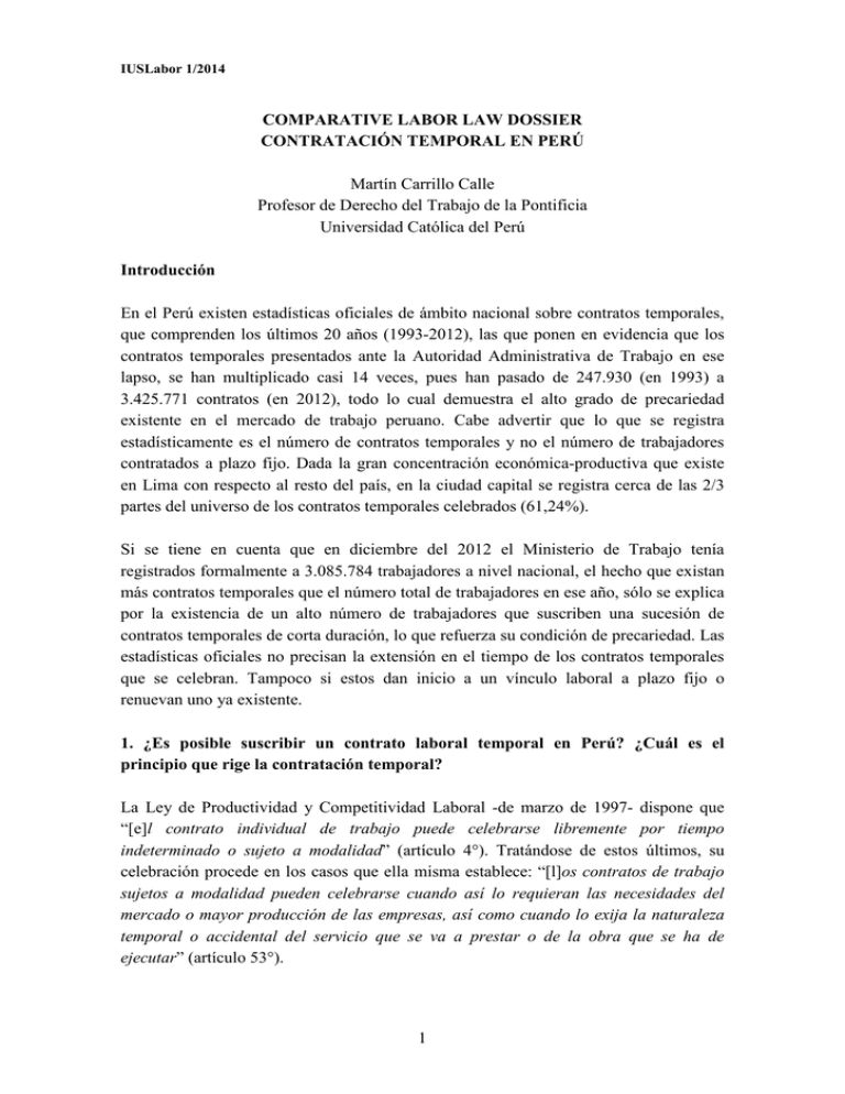 1 COMPARATIVE LABOR LAW DOSSIER CONTRATACIÓN