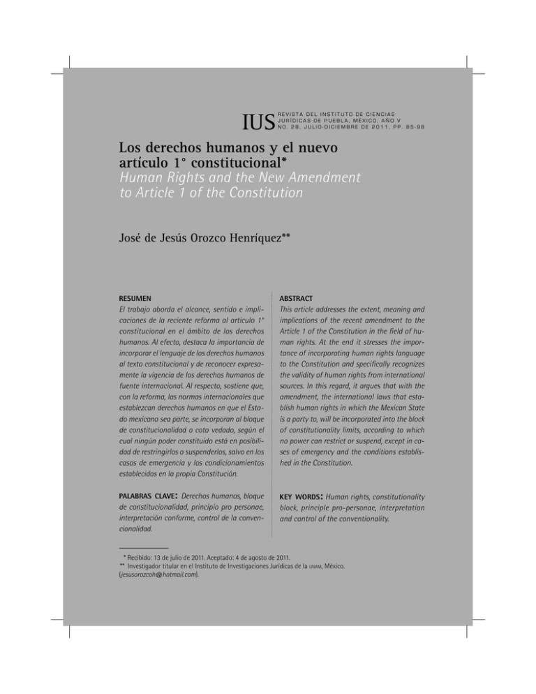 Los derechos humanos y el nuevo artículo 1° constitucional* Human
