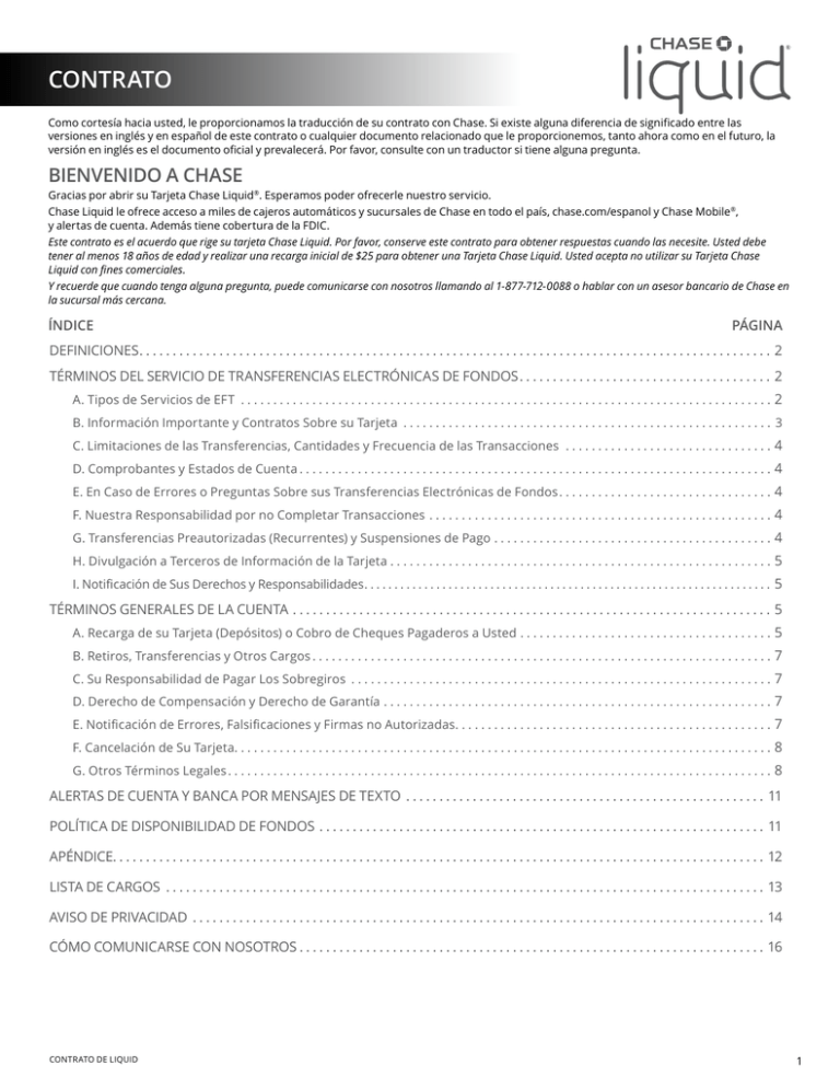 Contrato de Chase Liquid