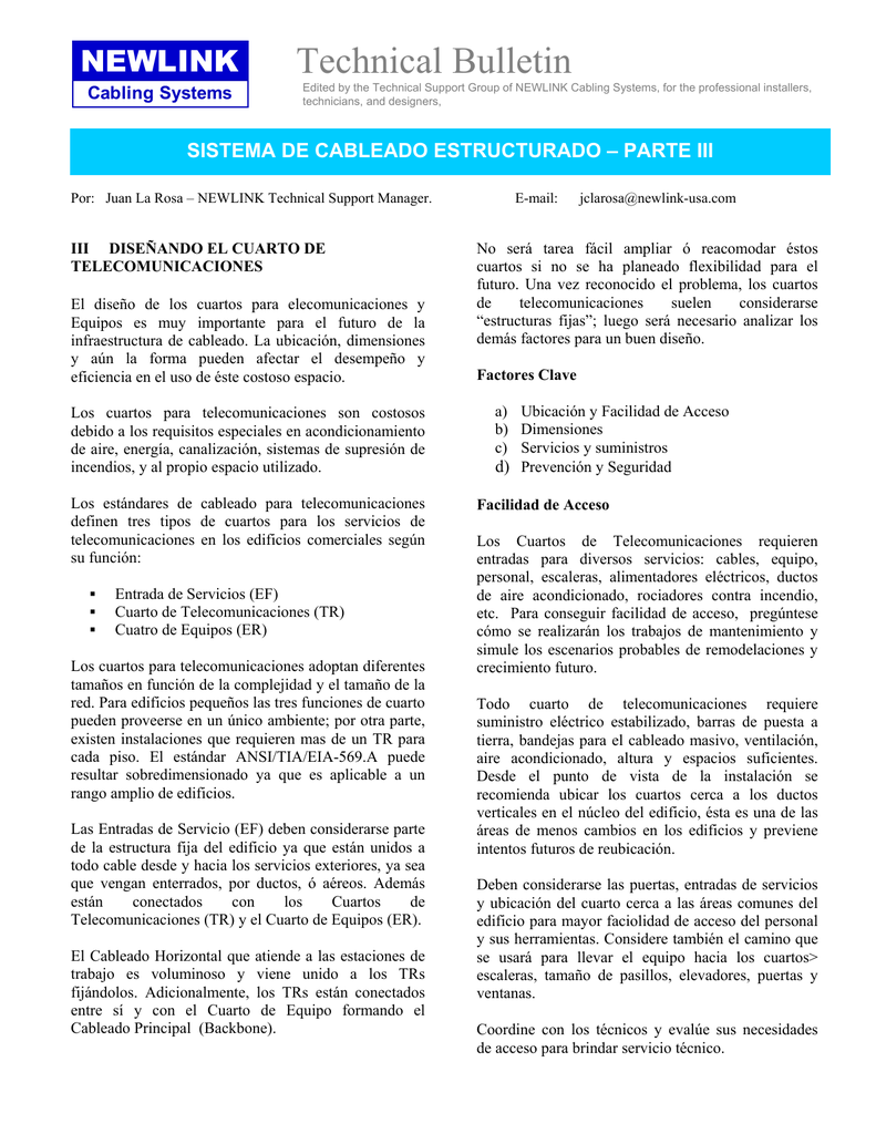 Technical Bulletin - Newlink Cabling Systems