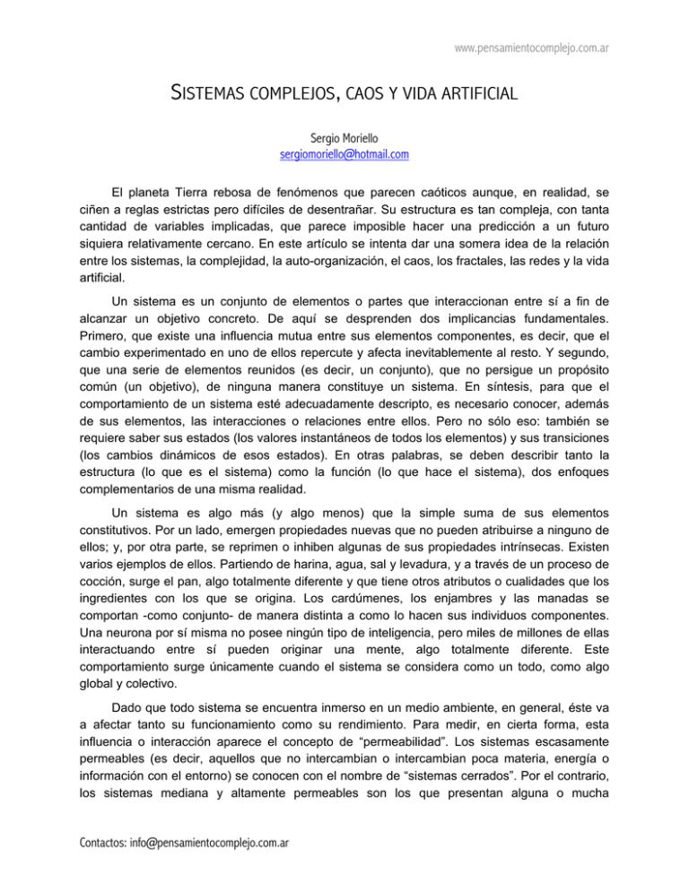 sistemas complejos, caos y vida artificial