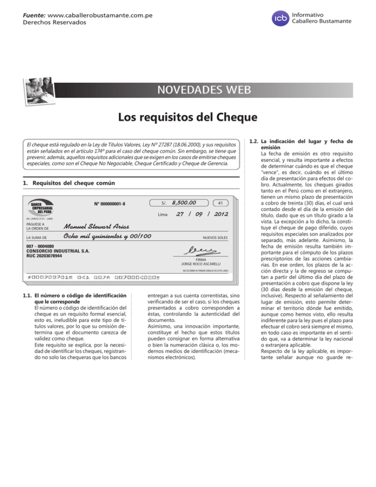 Los requisitos del Cheque NOVEDADES WEB