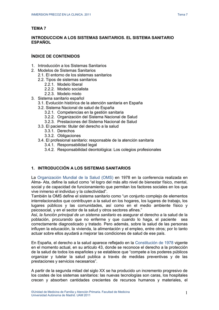 INTRODUCCIÓN A LOS SISTEMAS SANITARIOS