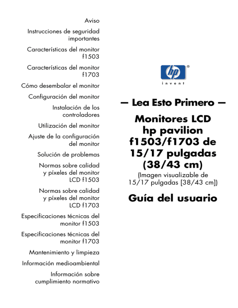 Monitores LCD hp pavilion f1503/f1703 de 15/17 pulgadas