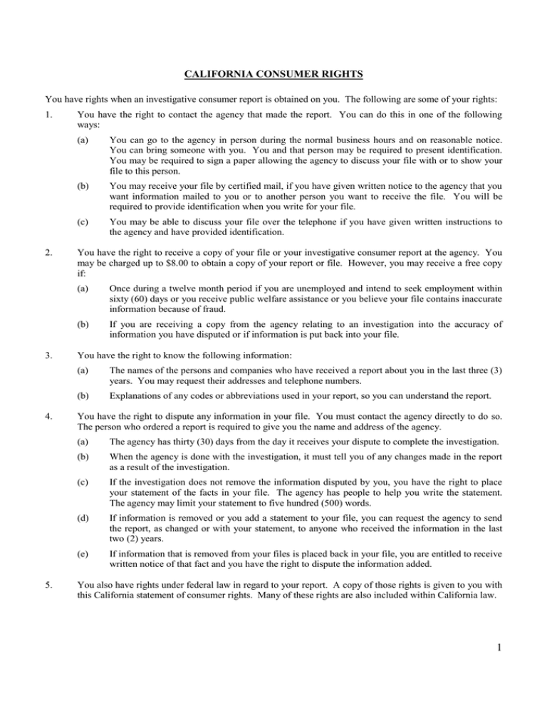 california consumer rights