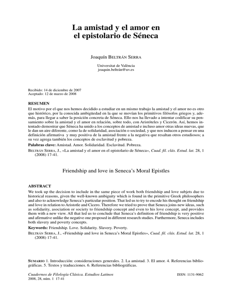 (2008). “La amistad y el amor en el epistolario de Séneca”