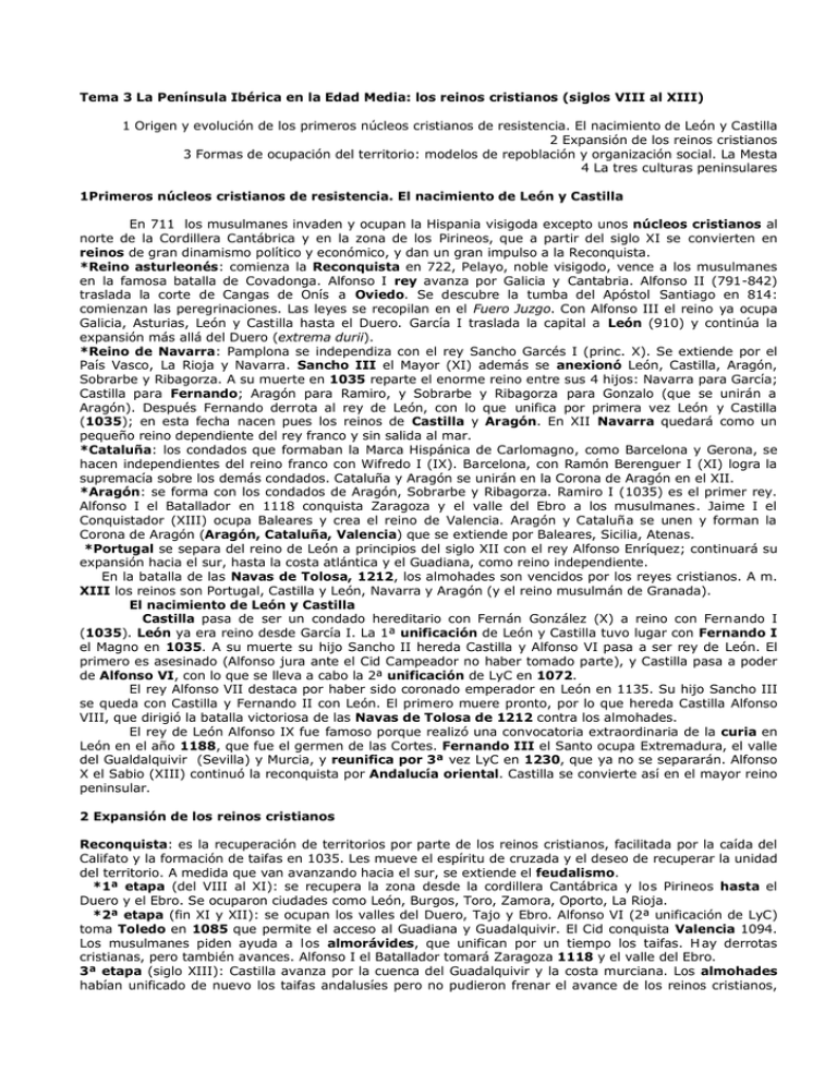 Tema 3 La Península Ibérica en la Edad Media: los reinos cristianos