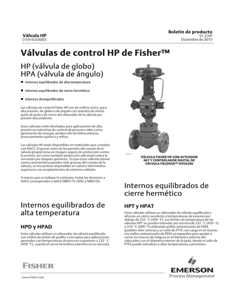 Válvulas de control HP de Fisher