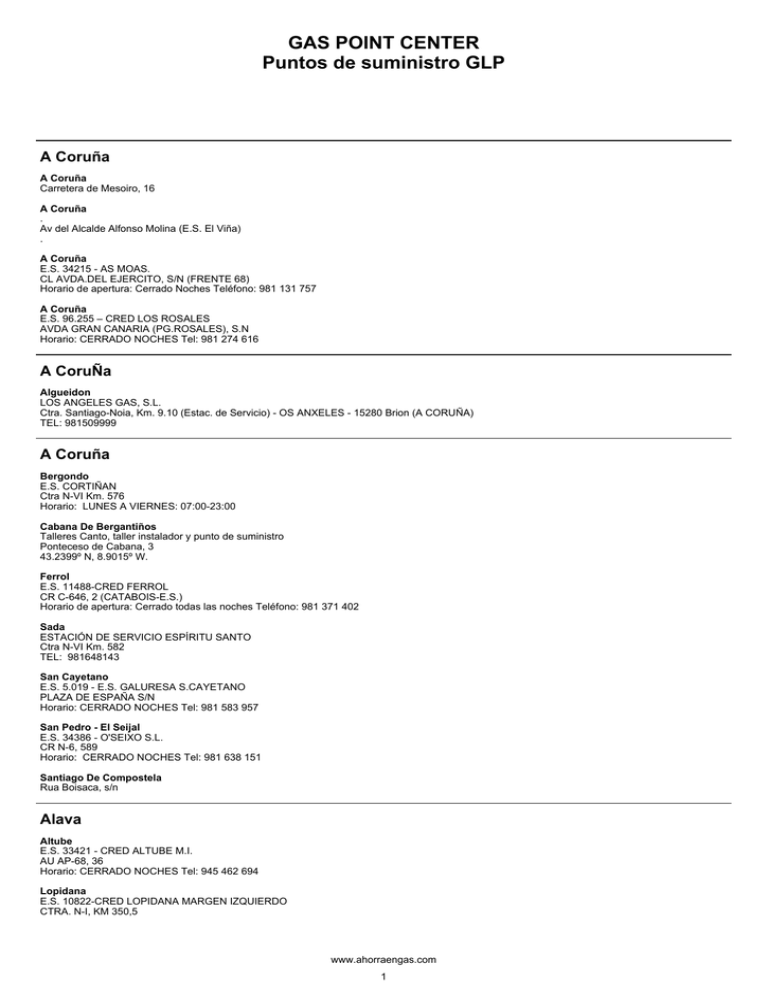 GAS POINT CENTER Puntos de suministro GLP