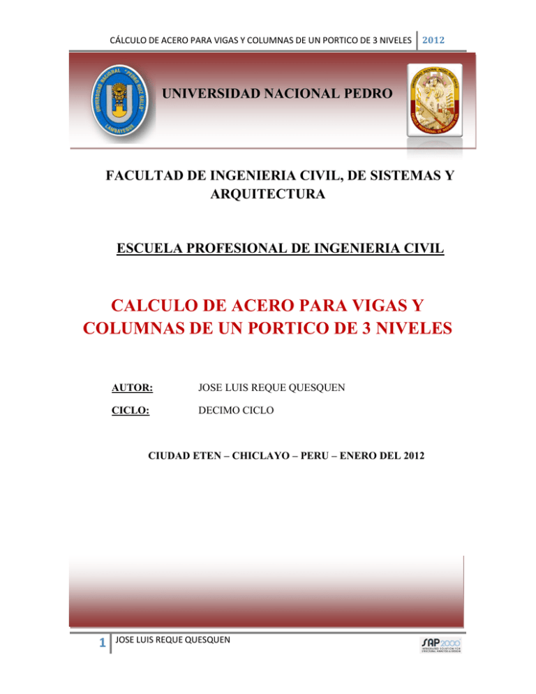 cálculo de acero para vigas y columnas de un portico de