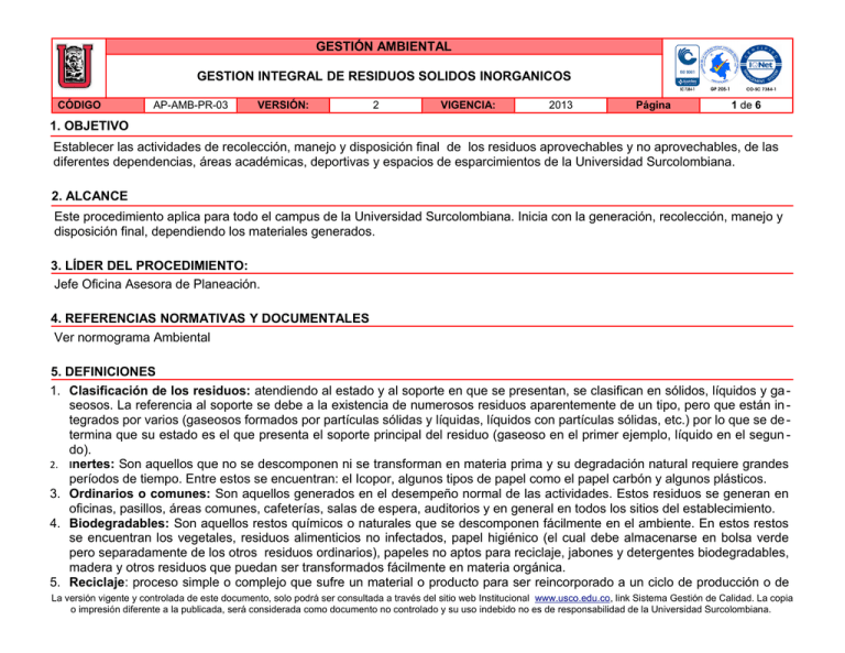 GESTIÓN AMBIENTAL GESTION INTEGRAL DE RESIDUOS