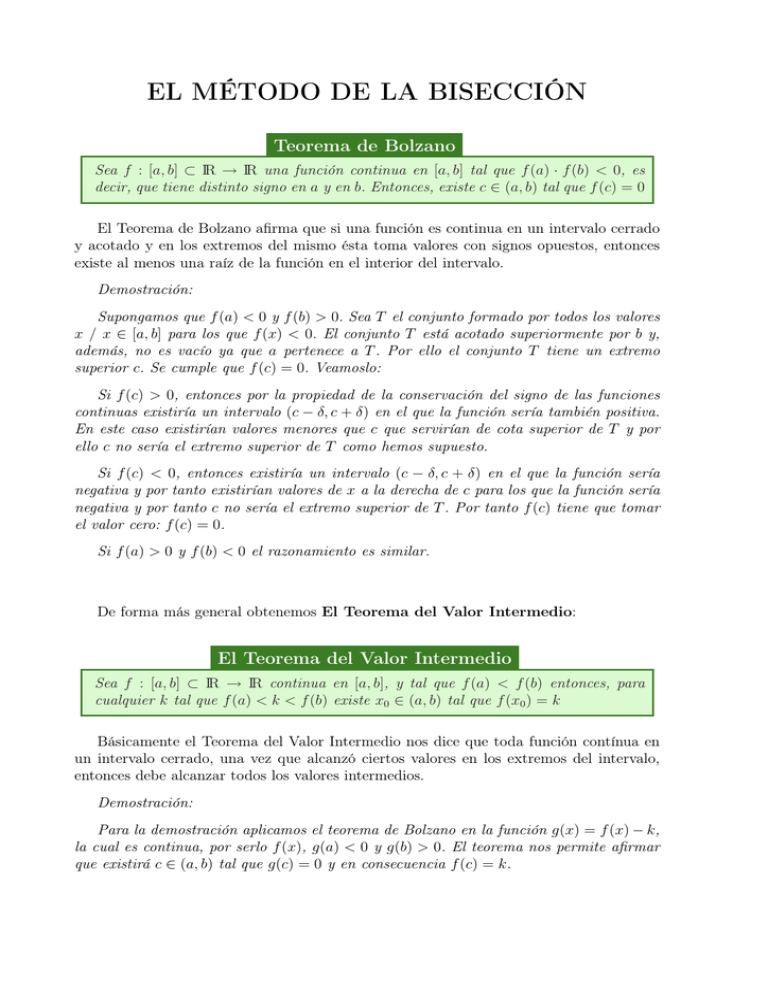 EL MÉTODO DE LA BISECCIÓN