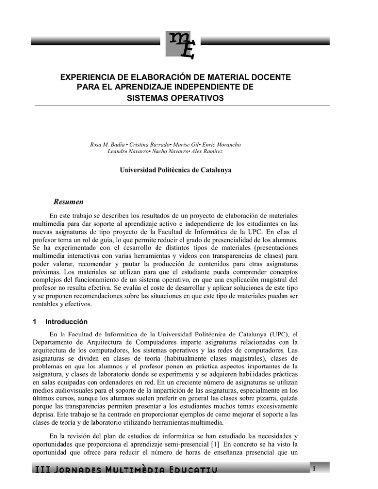 EXPERIENCIA DE ELABORACIÓN DE MATERIAL DOCENTE
