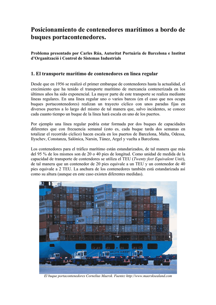 Posicionamiento de contenedores marítimos a bordo de buques