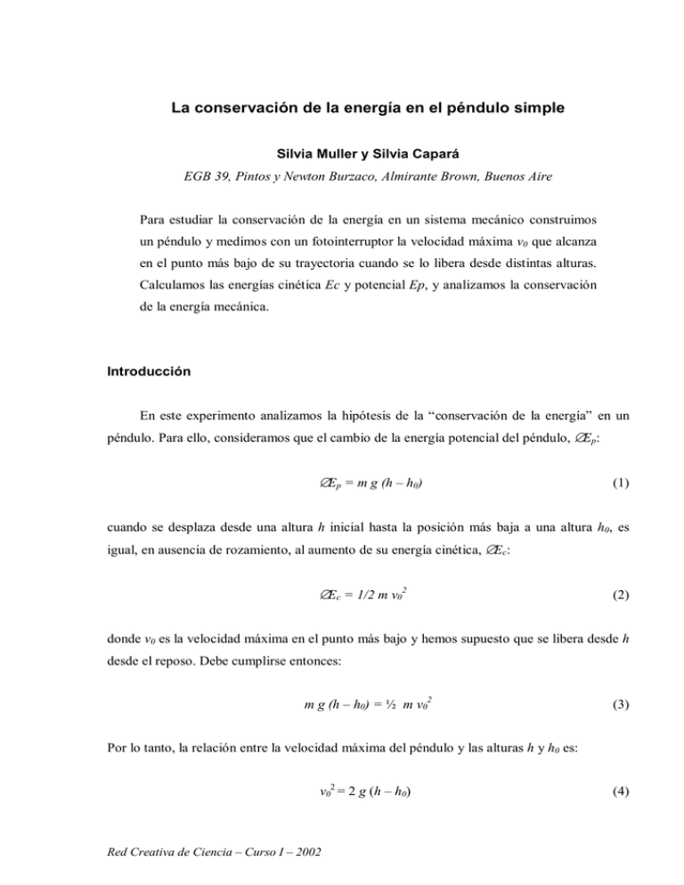 La conservación de la energía en el péndulo simple