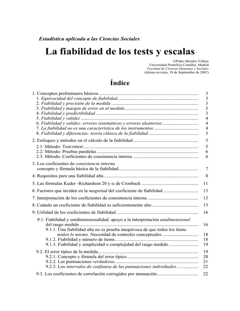 La fiabilidad de los tests y escalas