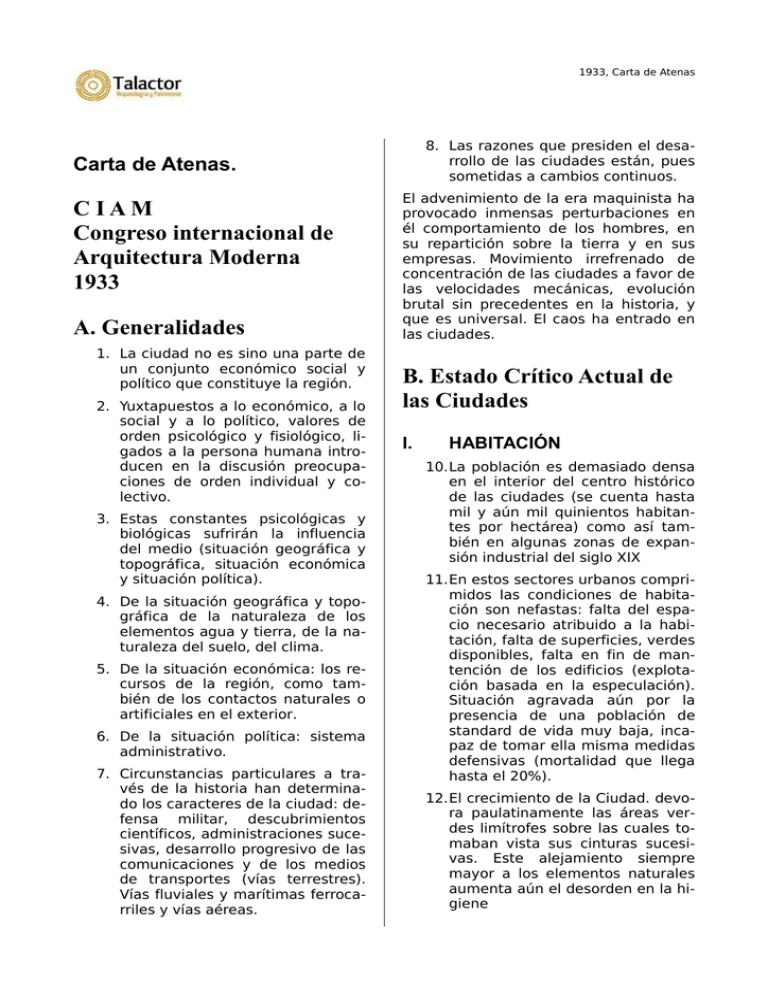 CIAM Congreso internacional de Arquitectura Moderna 1933