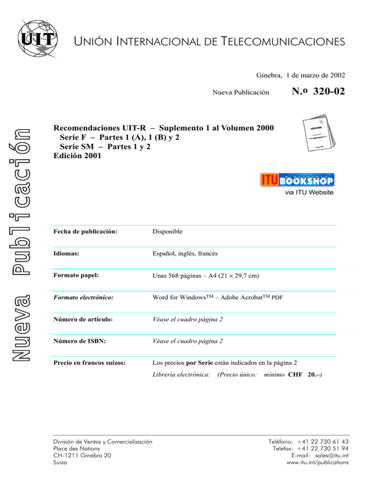 Nueva Publicación No. 320-2 Recomendaciones UIT