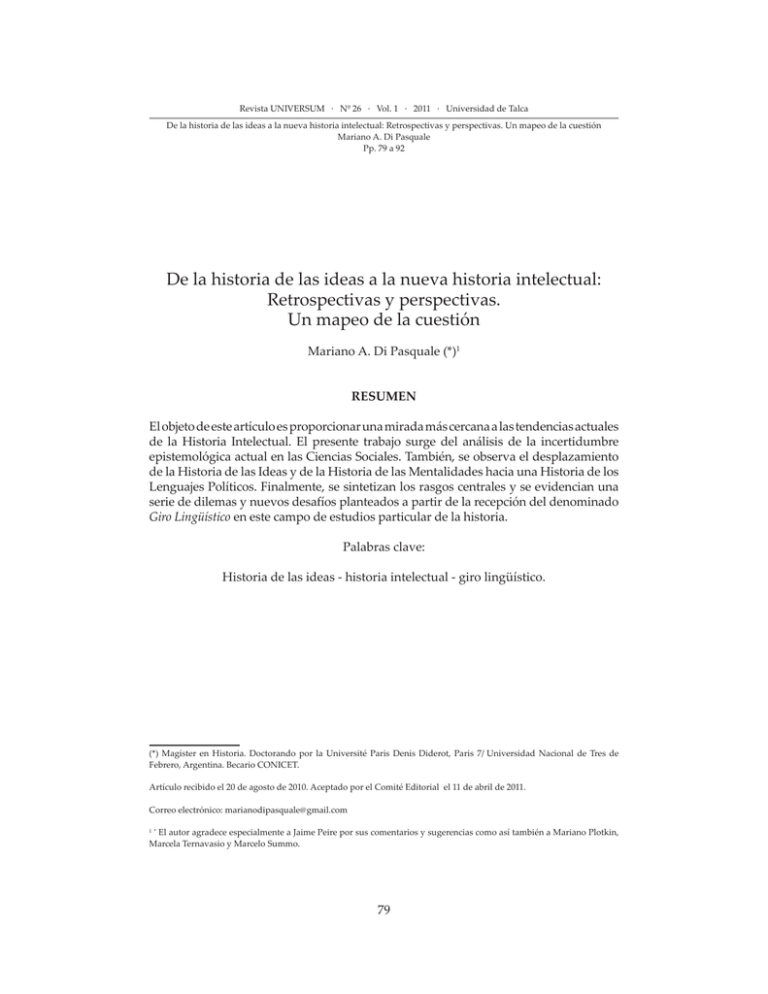 De la historia de las ideas a la nueva historia intelectual