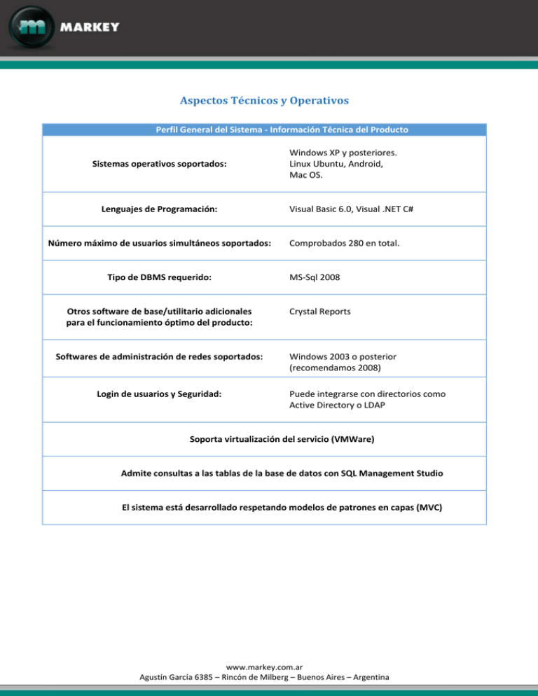 Aspectos Técnicos y Operativos