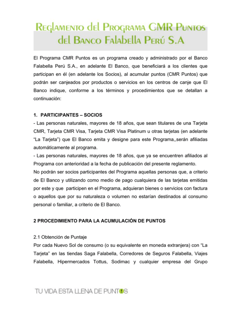 Reglamento del Programa CMR Puntos del Banco Falabella Perú S