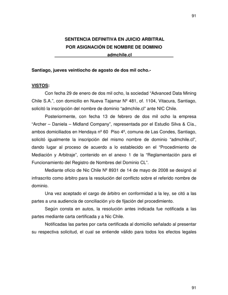 SENTENCIA DEFINITIVA EN JUICIO ARBITRAL POR