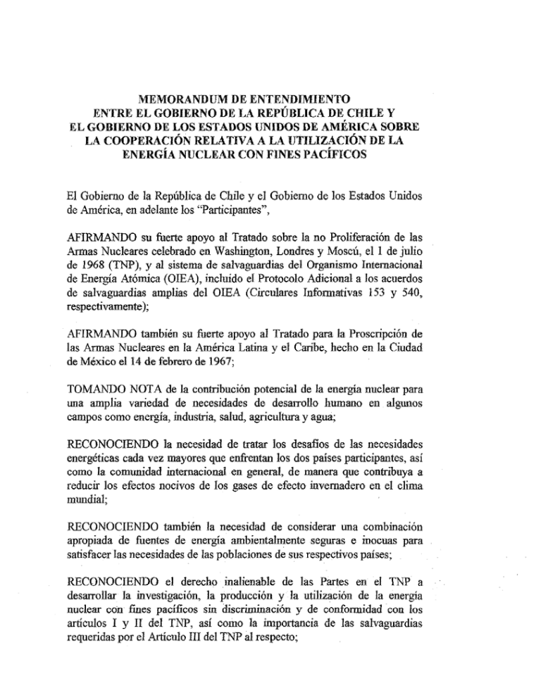 MEMORANDUM DE ENTENDIMIENTO ENTRE EL GOBIERNO DE