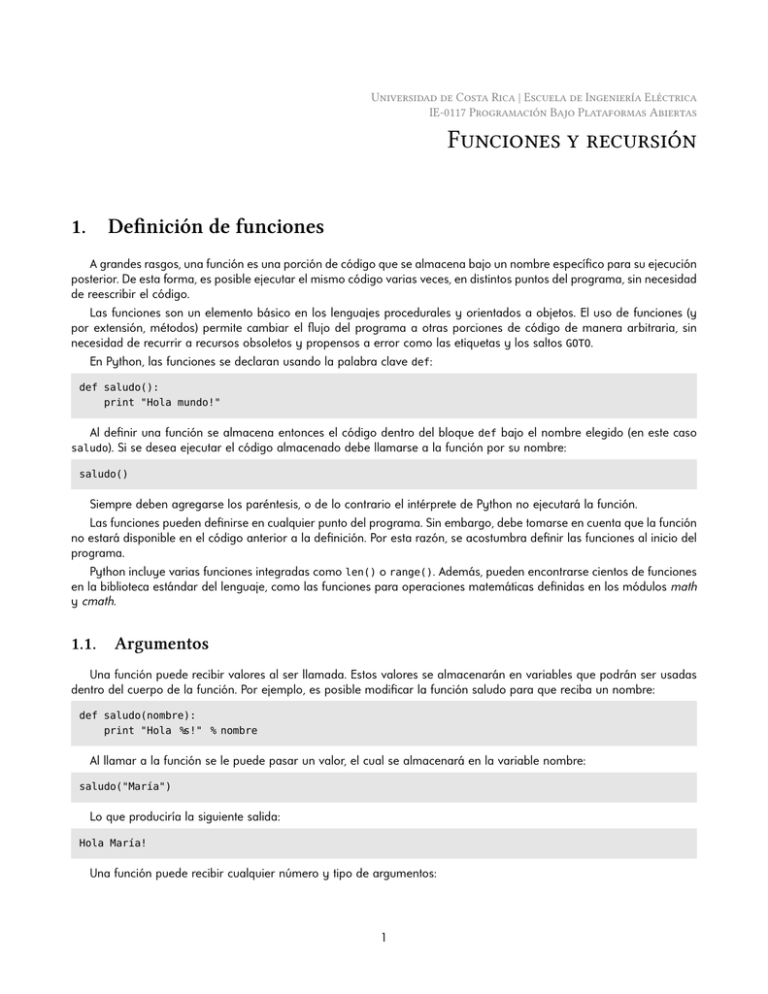 Funciones y recursión - Universidad de Costa Rica