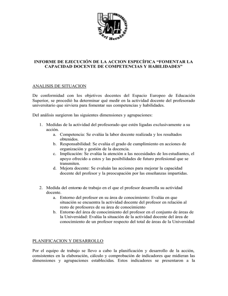 INFORME DE EJECUCIÓN DE LA ACCION ESPECÍFICA