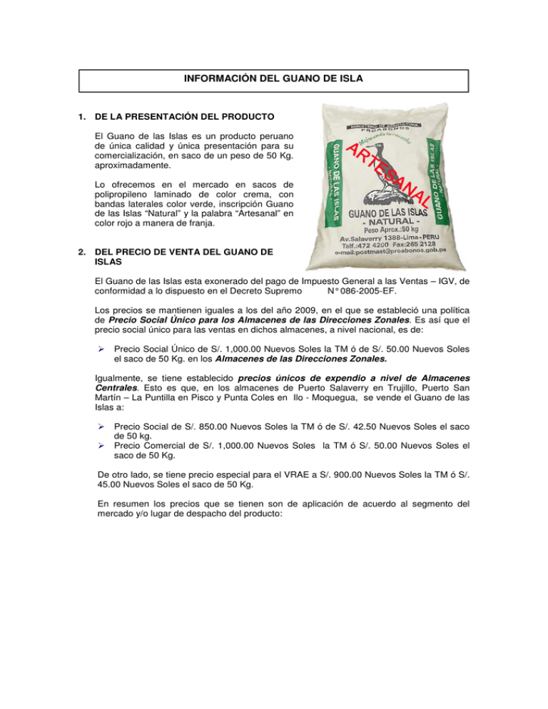 INFORMACIÓN DEL GUANO DE ISLA
