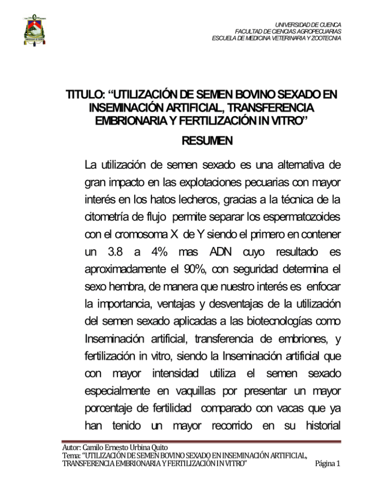 utilización de semen bovino sexado en inseminación artificial