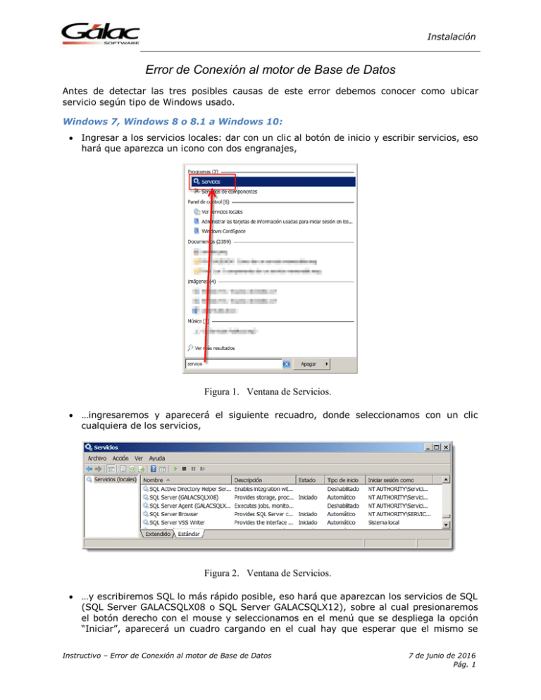 Error de Conexión al motor de Base de Datos