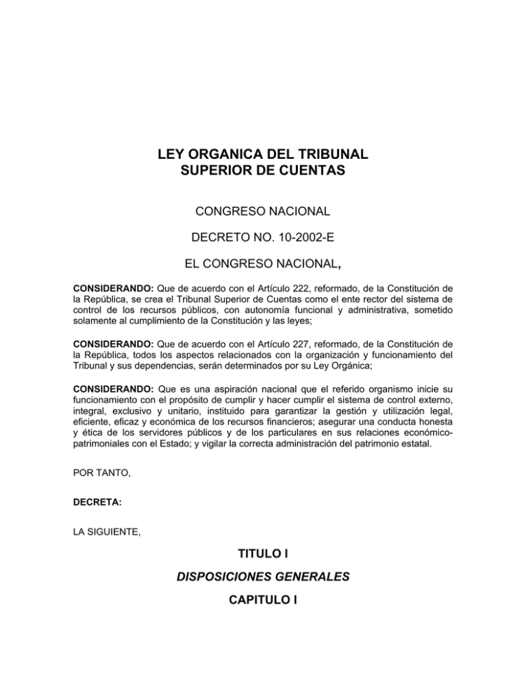 Ley Organica Del Tribunal Superior De Cuentas