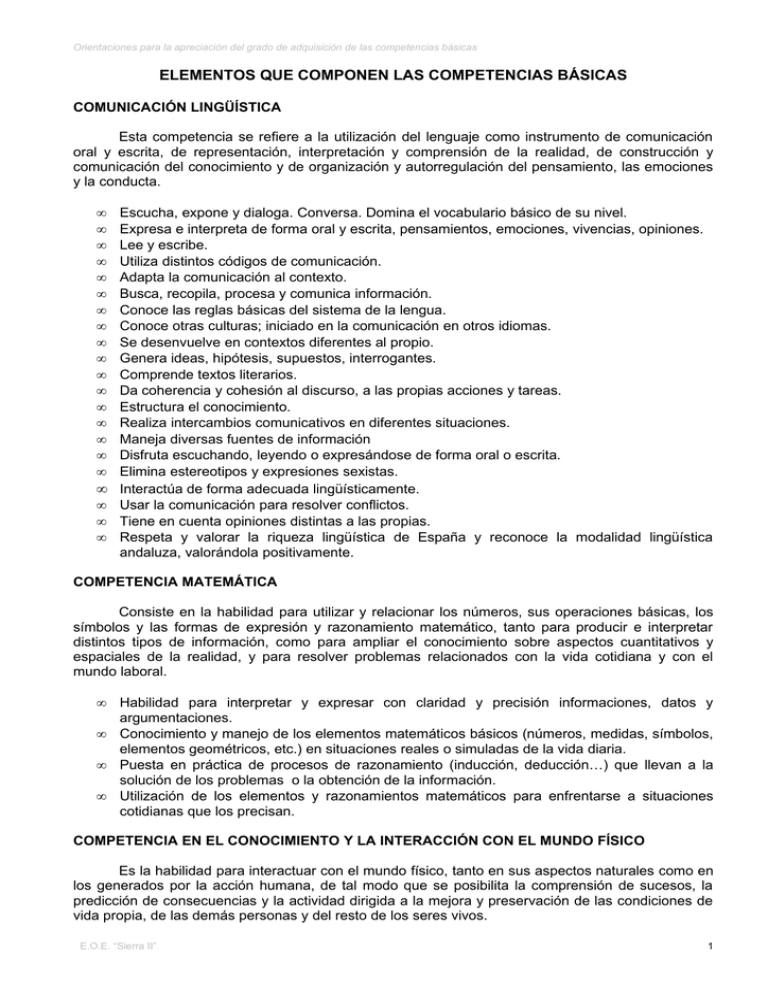 elementos que componen las competencias básicas