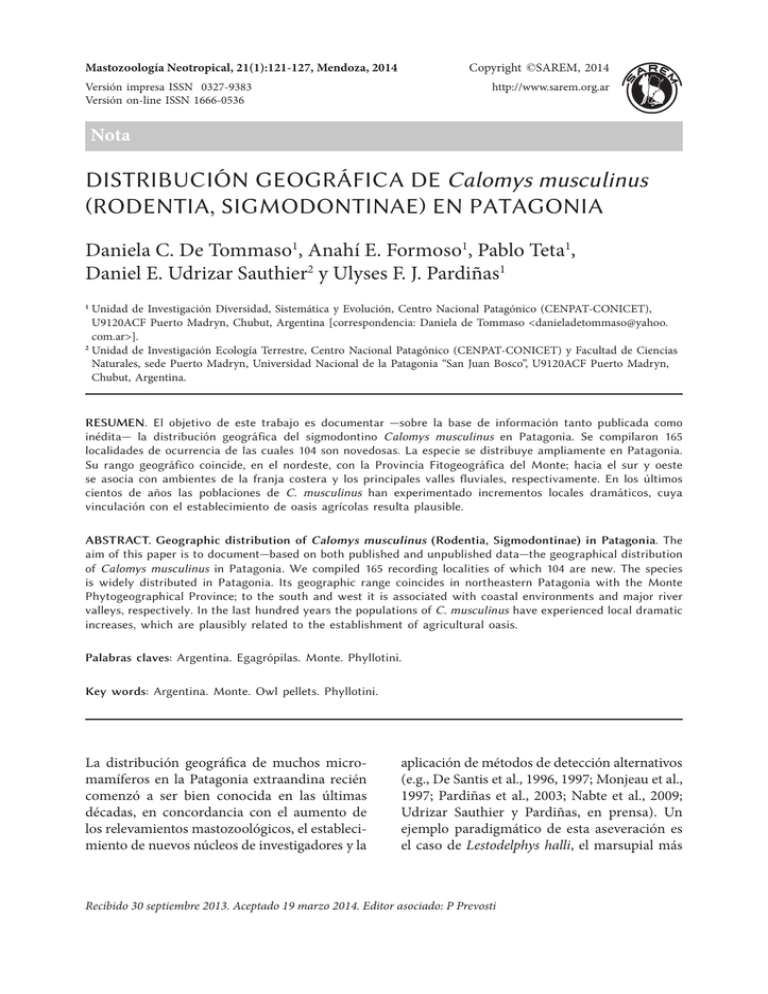 DISTRIBUCIÓN GEOGRÁFICA DE Calomys musculinus