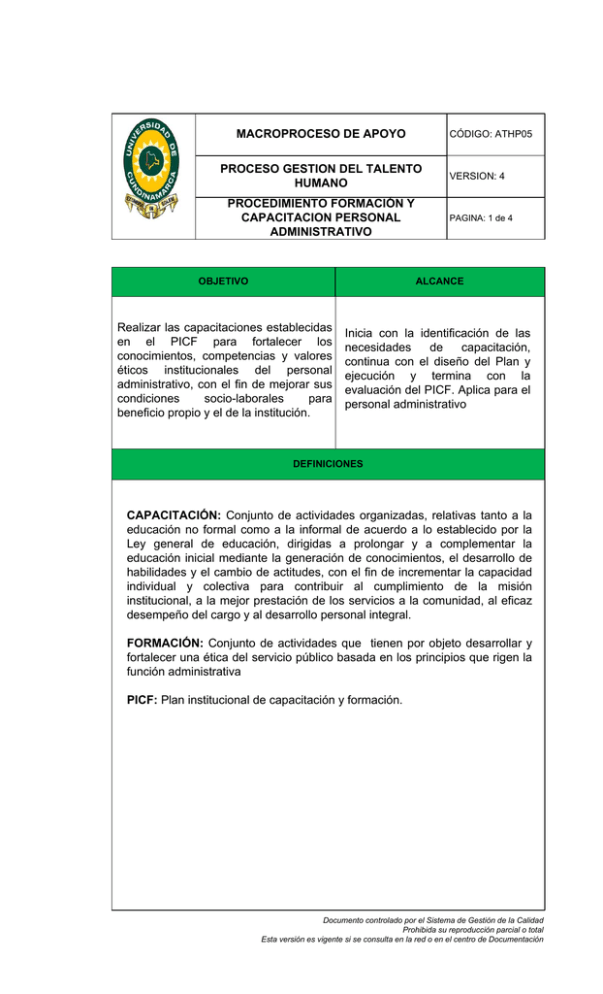 PROCEDIMIENTO FORMACIÓN Y CAPACITACION PERSONAL