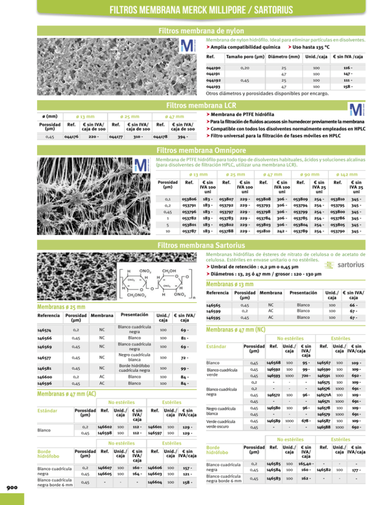 Filtros membrana Merck Millipore / sartorius