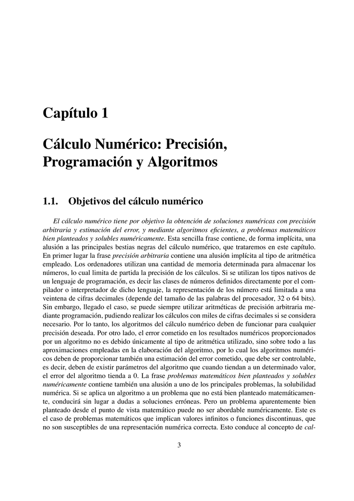 Capítulo 1 Cálculo Numérico: Precisión, Programación y Algoritmos