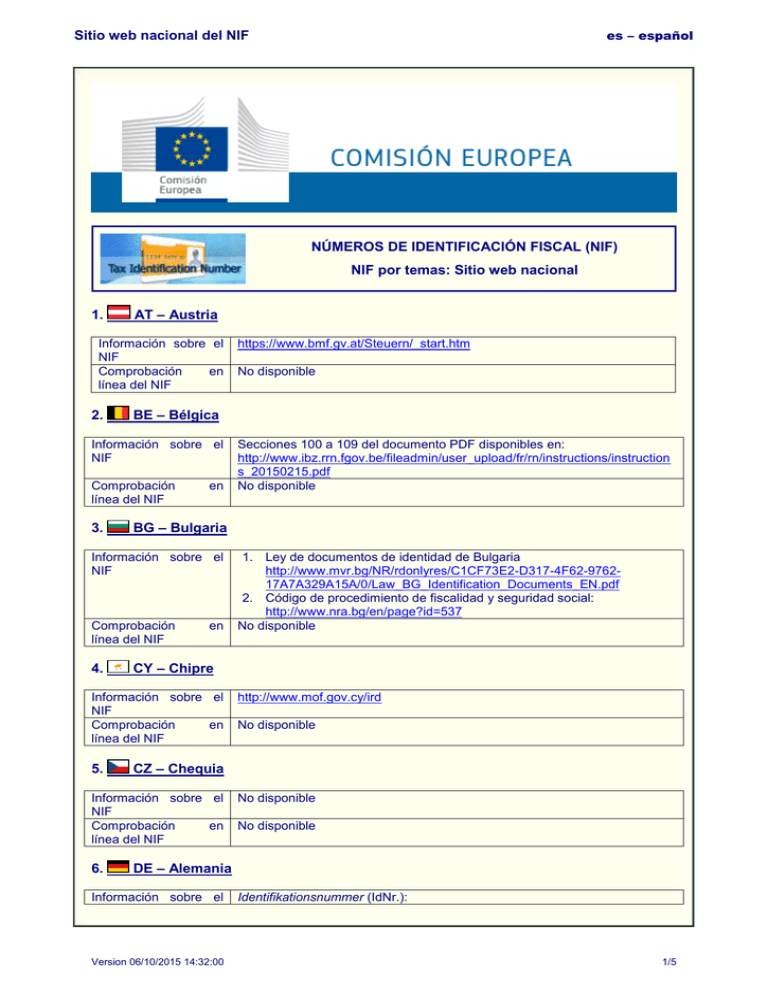 Sitio web nacional del NIF NÚMEROS DE IDENTIFICACIÓN FISCAL