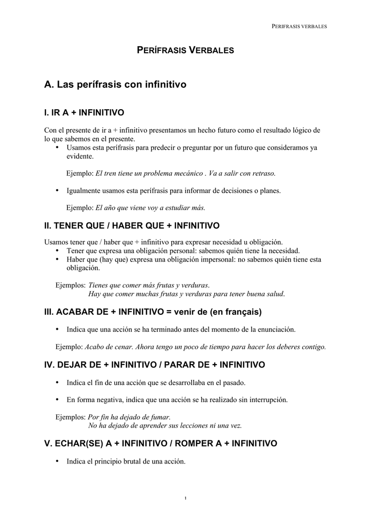 A. Las perífrasis con infinitivo