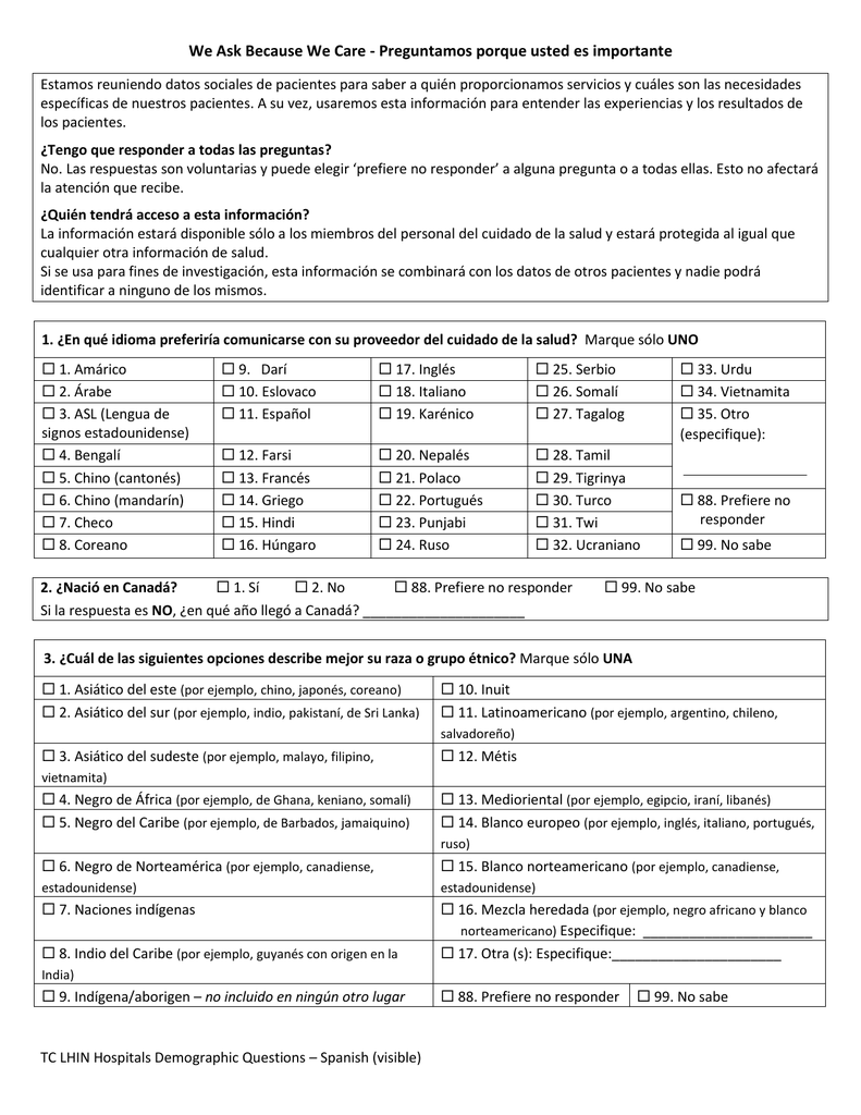 We Ask Because We Care - Preguntamos porque usted es importante