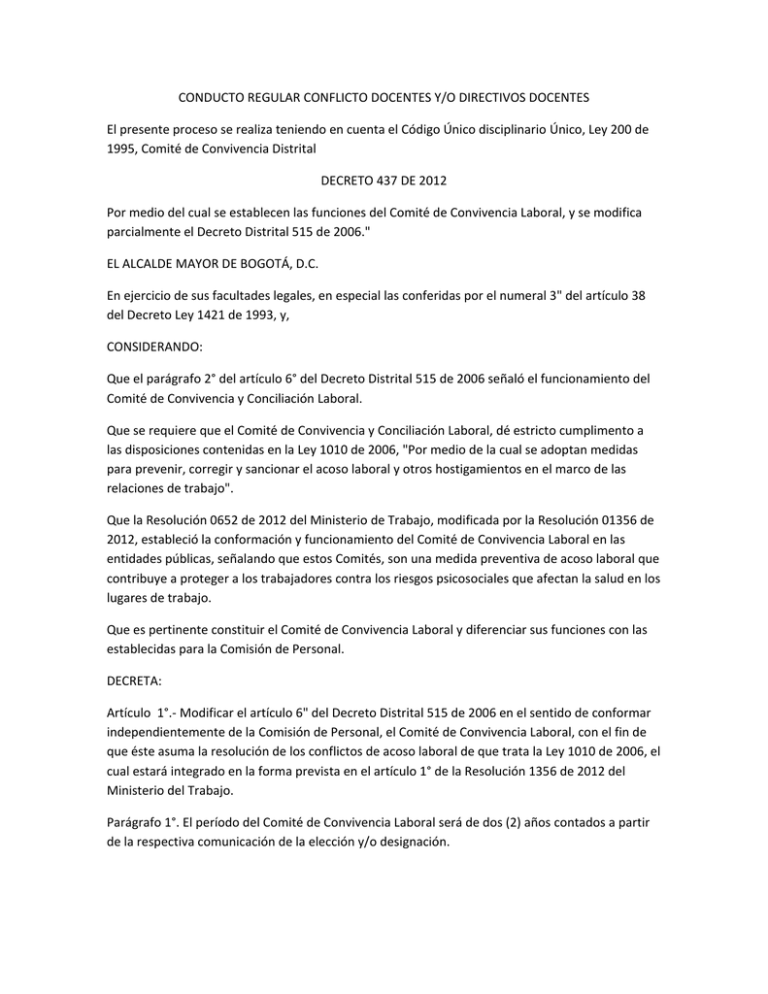 CONDUCTO REGULAR CONFLICTO DOCENTES Y/O