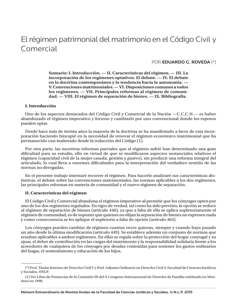 El Régimen Patrimonial Del Matrimonio En El Código Civil Y Comercial