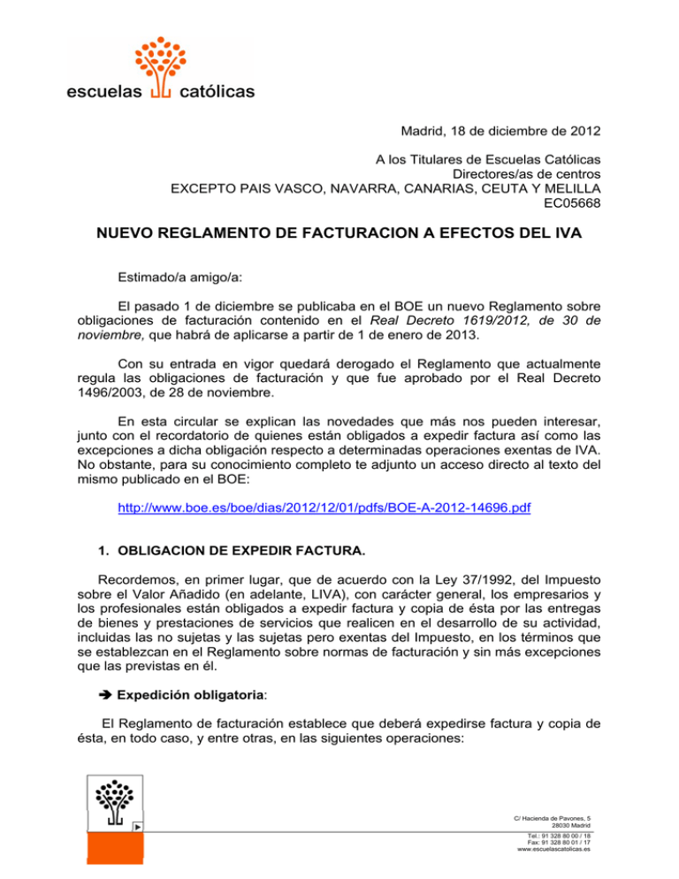 NUEVO REGLAMENTO DE FACTURACION A EFECTOS DEL IVA