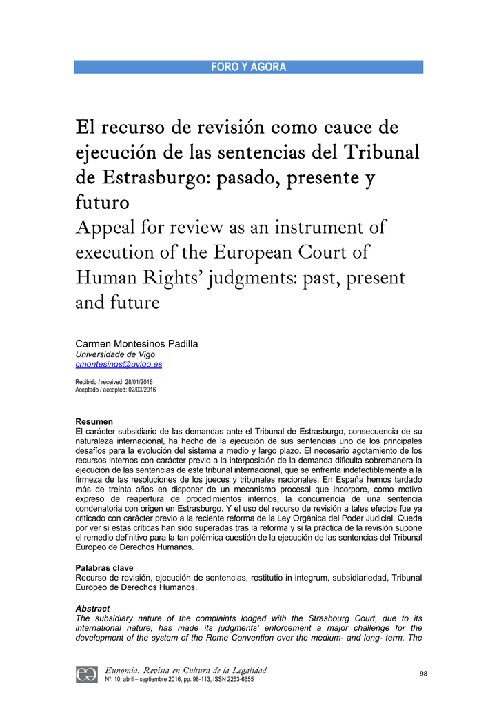 El recurso de revisión como cauce de ejecución de las sentencias